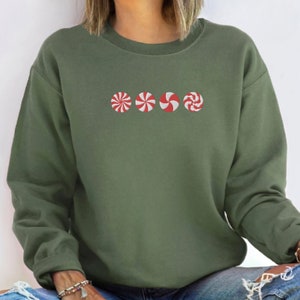 Embroidered Peppermint Sweatshirt, Embroidered Christmas Crewneck ...