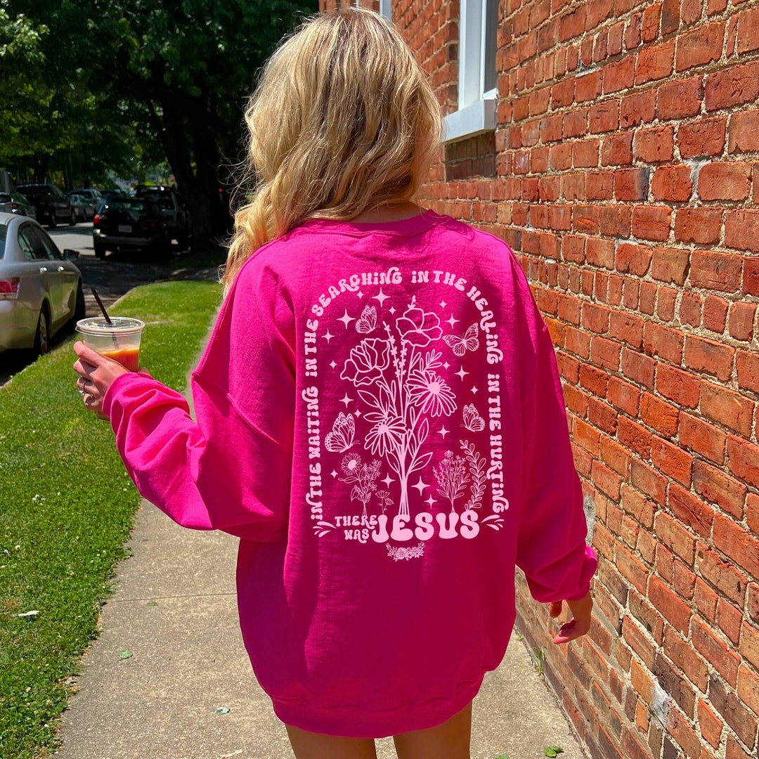 Hot Pink Jesus Sweatshirt, Bright Pink Christian Crewneck, Preppy ...