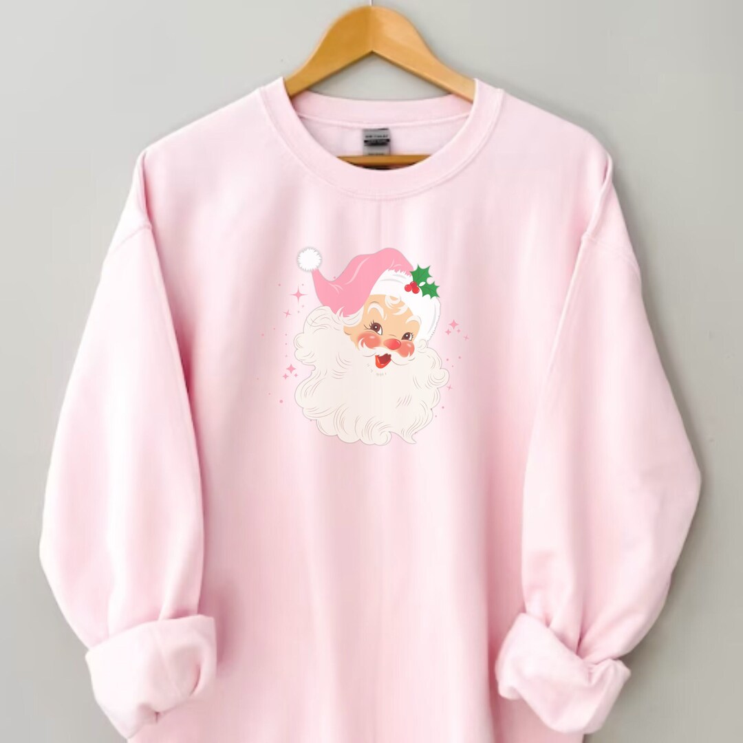 Vintage Pink Santa Sweatshirt, Trendy Pink Christmas Sweatshirt ...