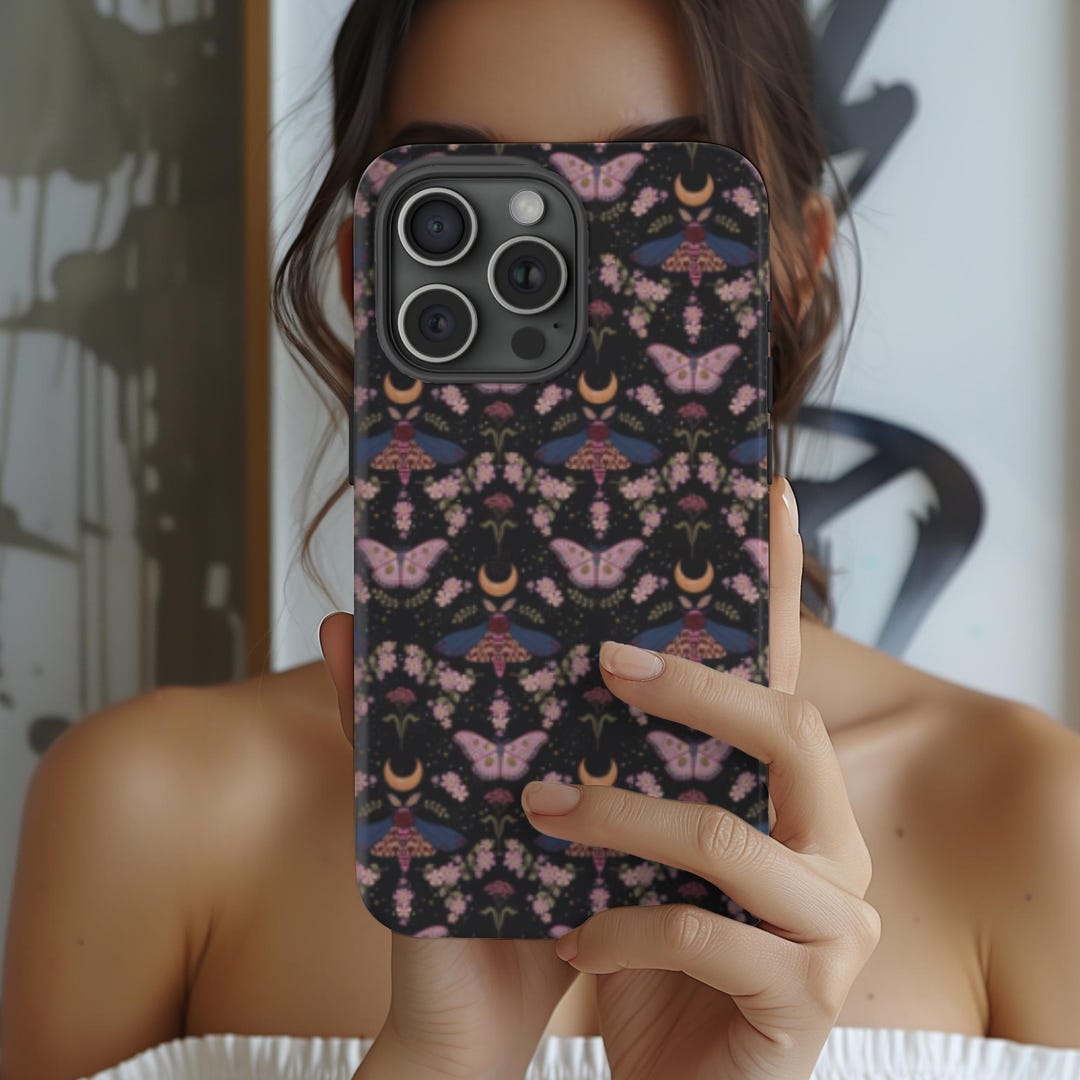 Boho Celestial Moth Cell Phone Case, Night Sky Moth Phone Case, Cherry ...