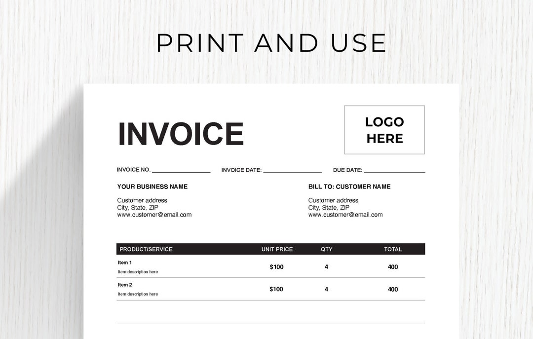 Invoice Template PDF. Business Invoice. Editable Invoice. Printable ...