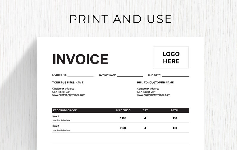 Invoice Template PDF. Business Invoice. Editable Invoice. Printable ...