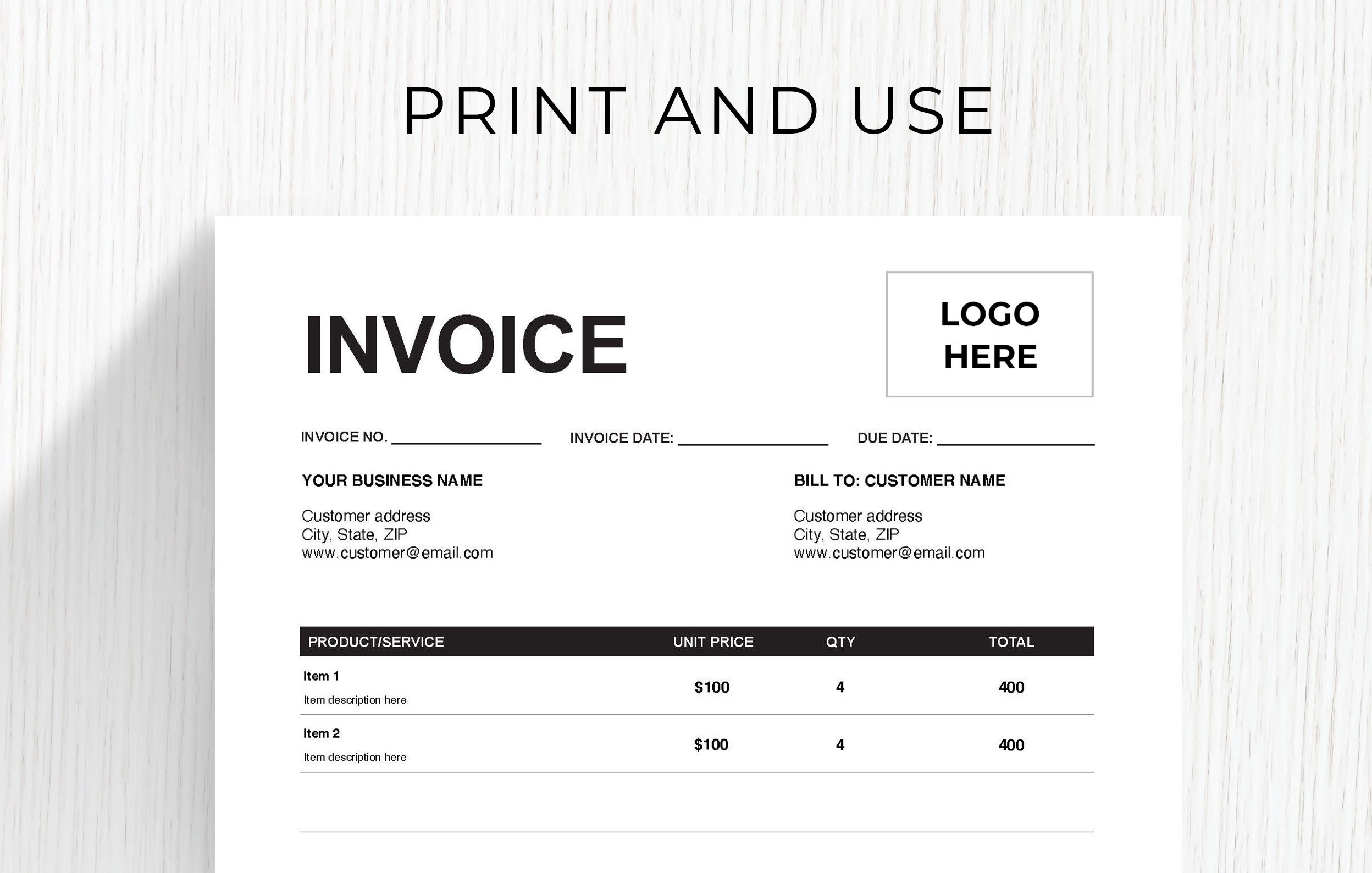 Invoice Template PDF. Business Invoice. Editable Invoice. Printable ...