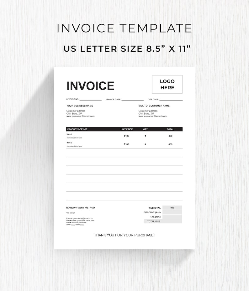 Invoice Template PDF. Business Invoice. Editable Invoice. Printable ...