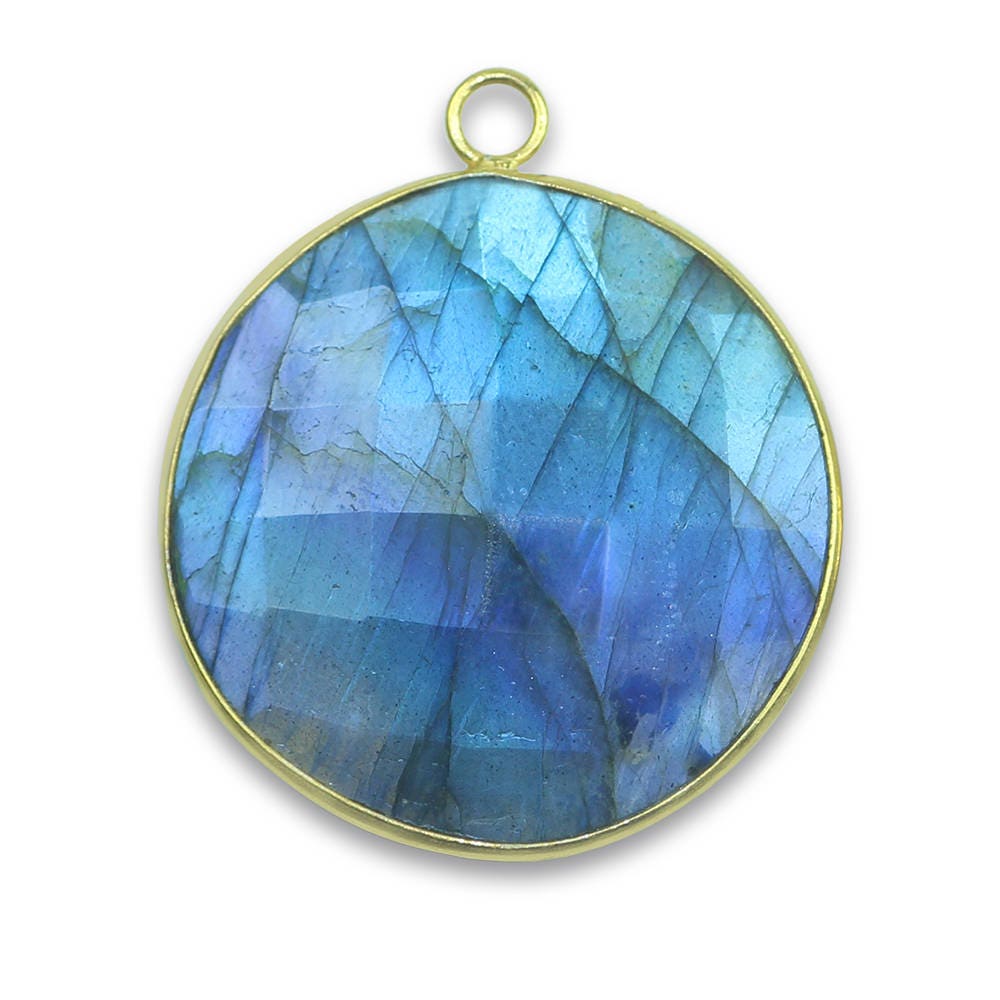 Labradorite Round Shape 40 MM 925 Silver Bezel One Loop Pendant With ...