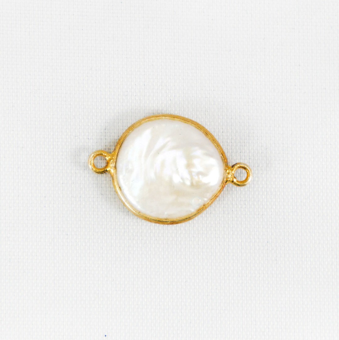 15mm Freshwater Pearl Connectors, Gold Rectangle Two Loop White Charms ...