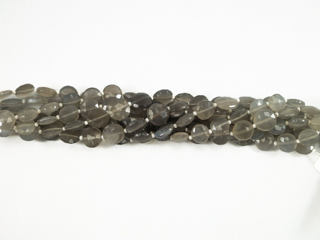 Gray Moonstone Coin Shape 10-12mm Faceted 8 Bead Strand Jewelry Making ...