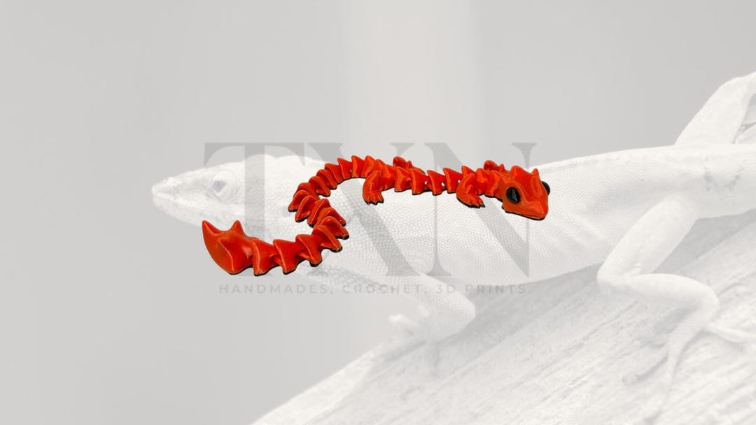 3D Printed Fire Red Lizard Skeleton – Intricate Reptile Fossil Design ...