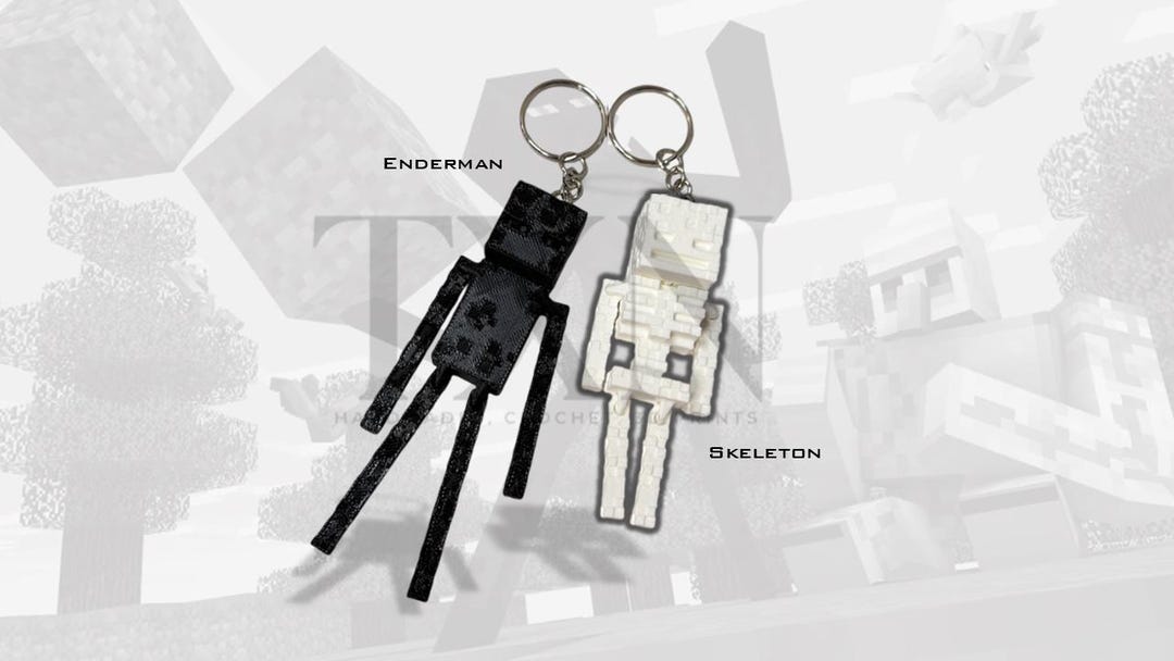 3D Printed Pixel Art Keychain Set – Enderman & Skeleton Gaming ...