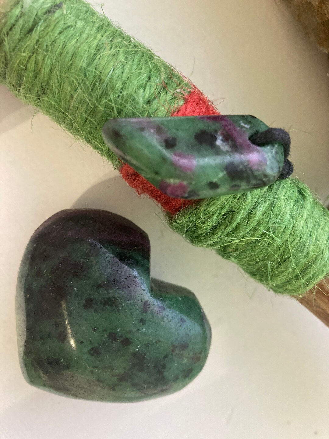Ruby & Zoisite Talking Stick, Reiki Heart Green Workshop Crystal Wand ...