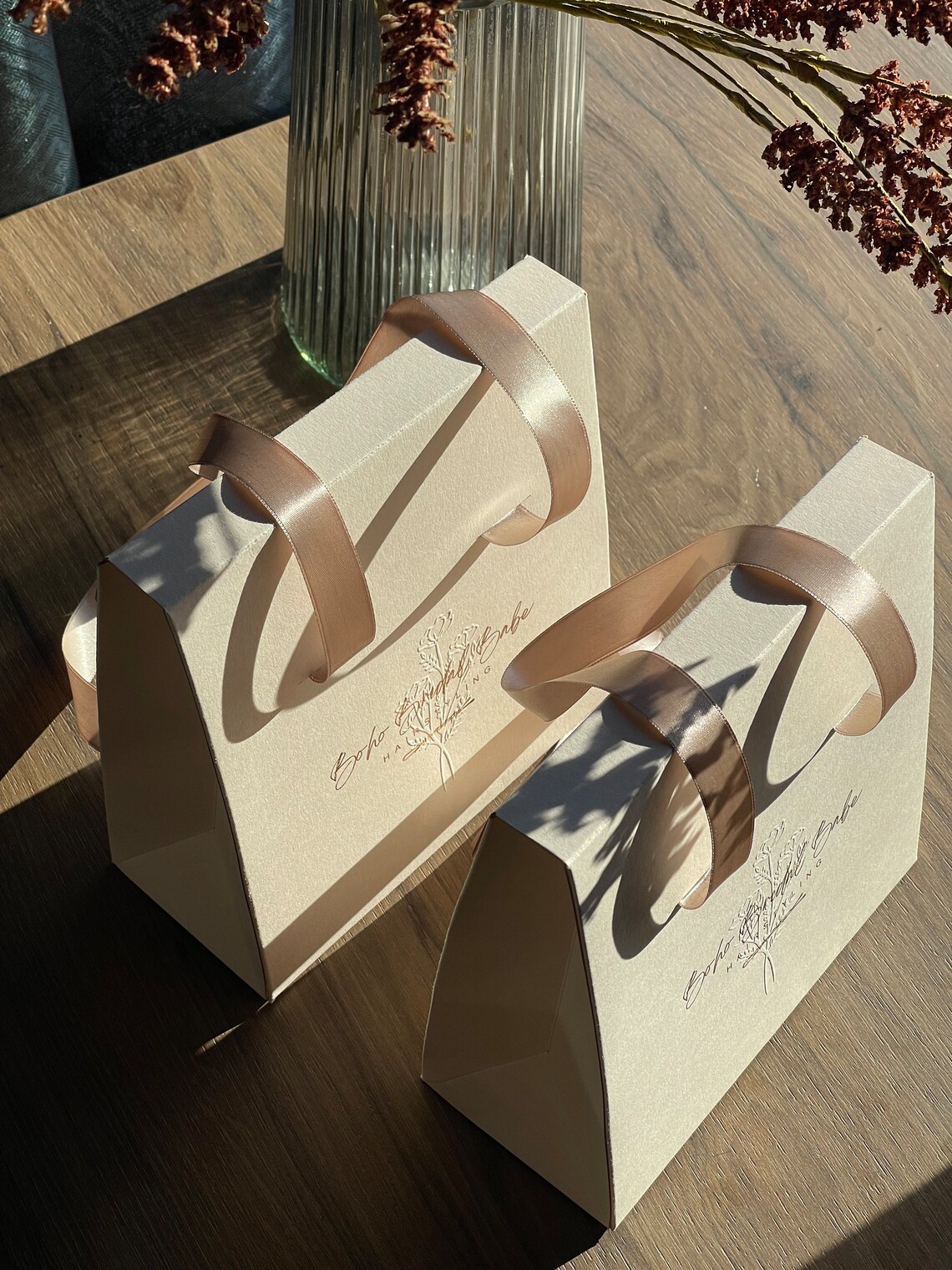 Cream Close Bag With Satin Handles, Cosmetic Bag Box With Custom Logo ...