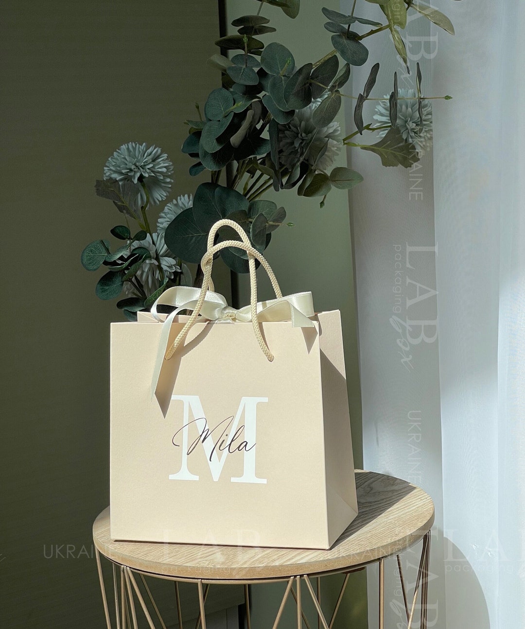 Cream Packaging Gift Bag With Personalization in Custom Size ...