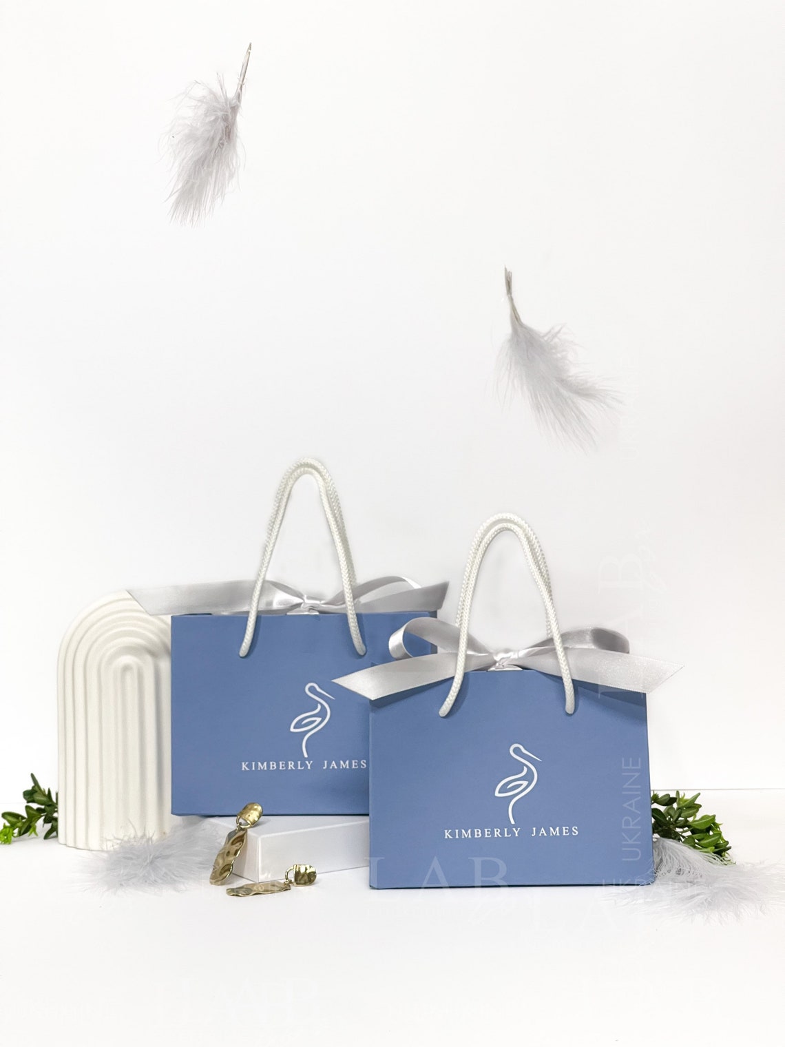 Dusty Blue Gift Paper Bag With White Satin Bow, Jewelry Shopping Bag ...