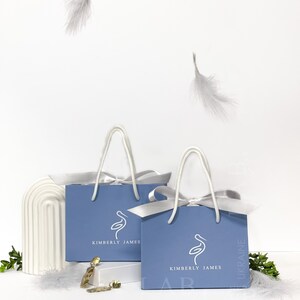 Dusty Blue Gift Paper Bag With White Satin Bow, Jewelry Shopping Bag ...