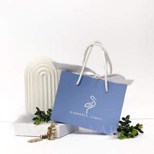 Dusty Blue Gift Paper Bag With White Satin Bow, Jewelry Shopping Bag ...