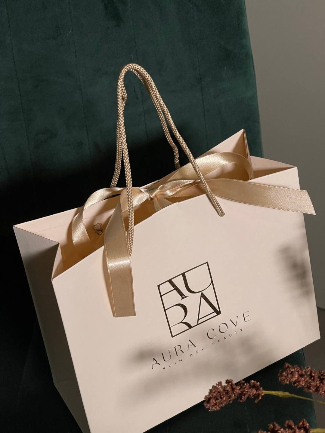 100pcs Cream Shopping Bag With Custom, Gift Paper Bag With Bow, Bag for ...