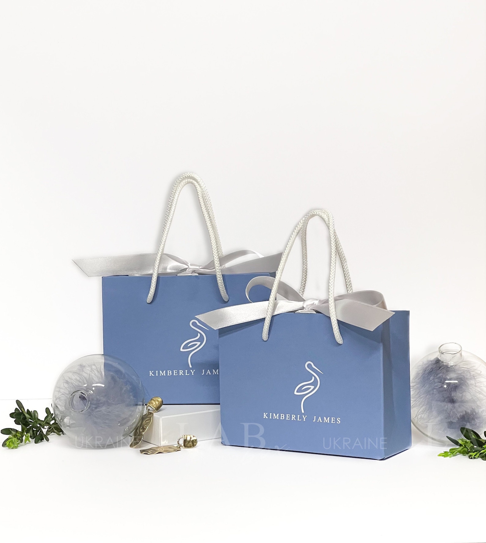 Dusty Blue Gift Paper Bag With White Satin Bow, Jewelry Shopping Bag ...