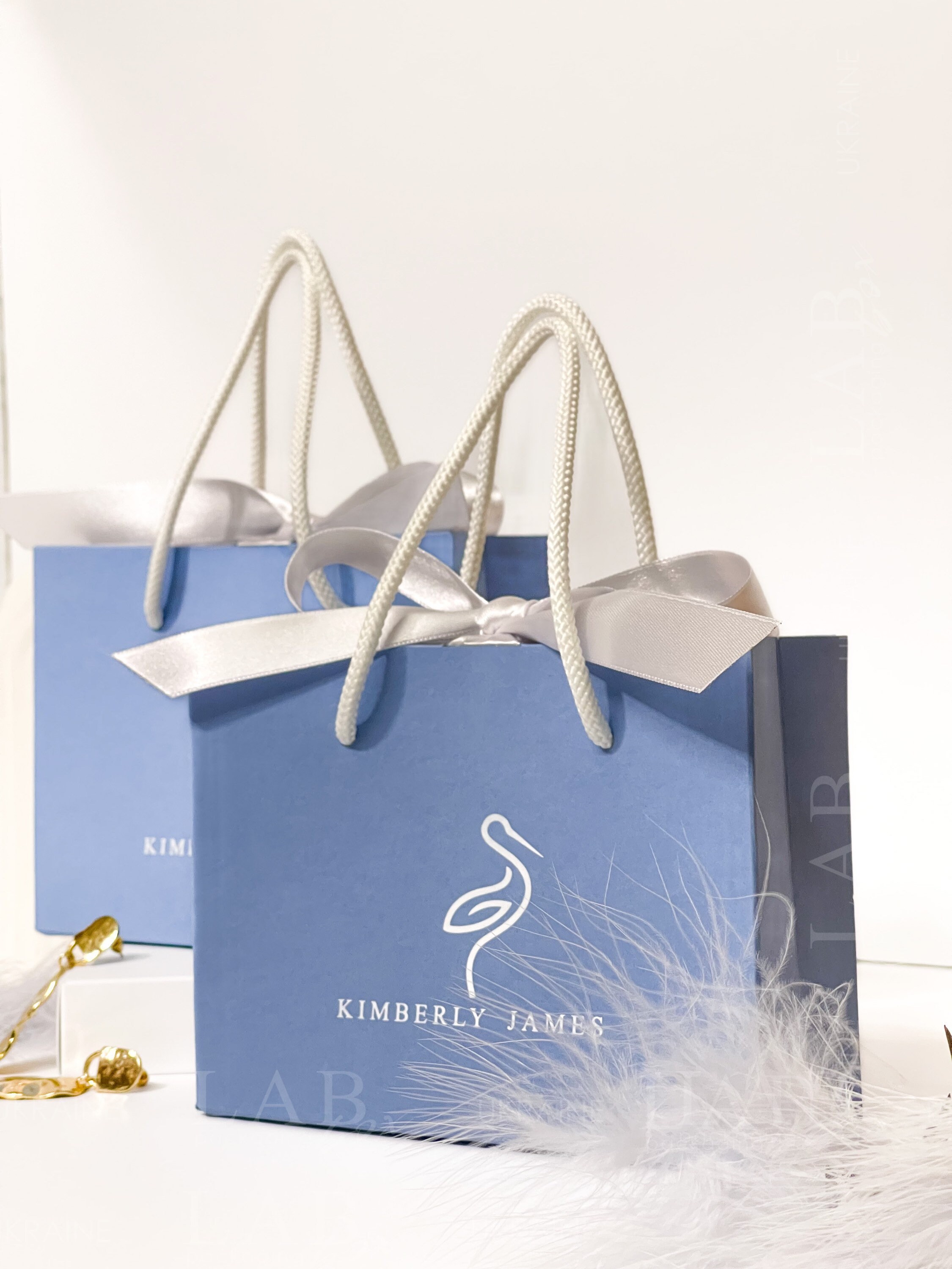 Dusty Blue Gift Paper Bag With White Satin Bow, Jewelry Shopping Bag ...