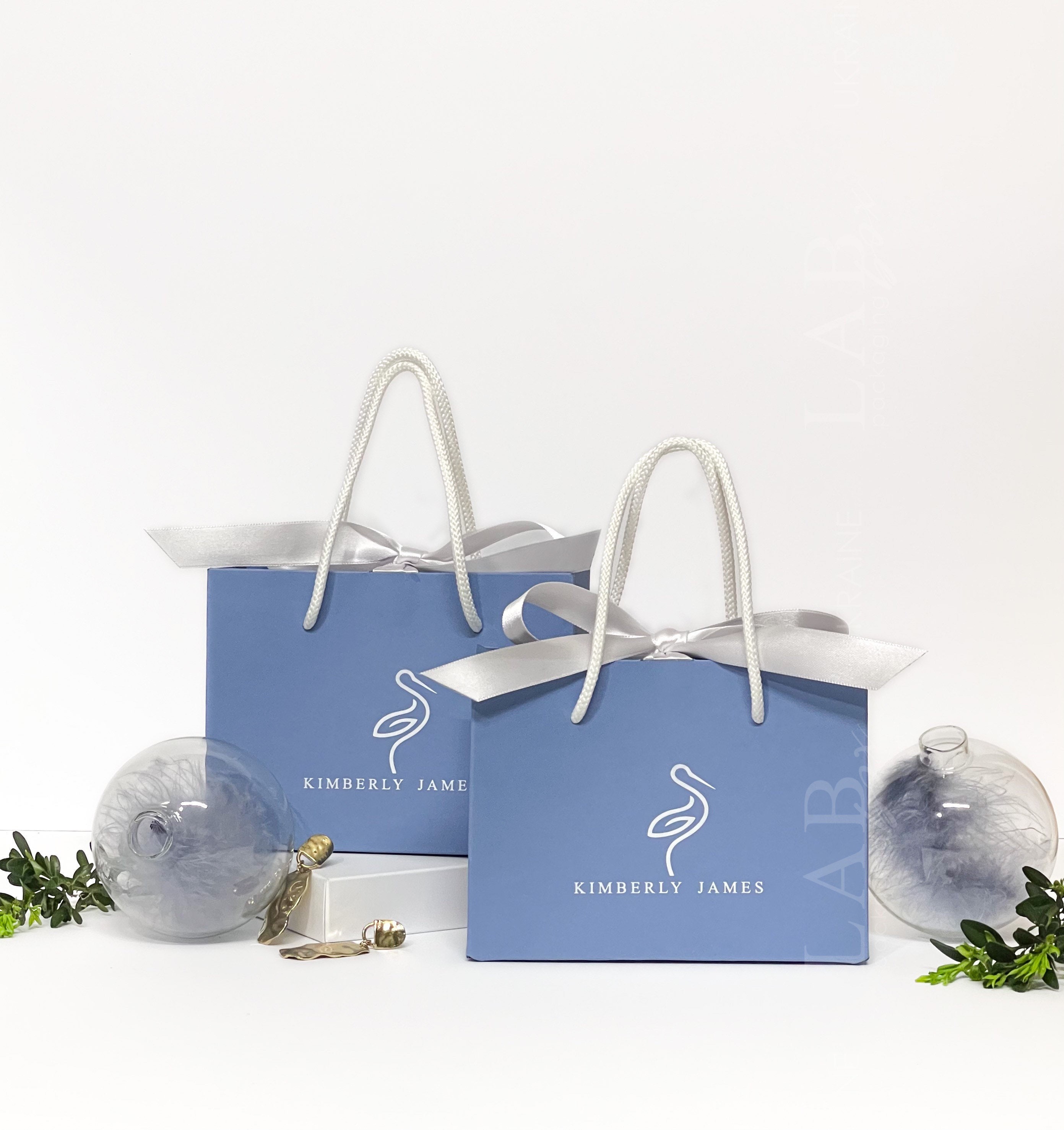 Dusty Blue Gift Paper Bag With White Satin Bow, Jewelry Shopping Bag ...