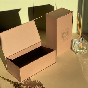 Custom Rigid Magnetic Brown Gold Box, Leather Products Packaging ...