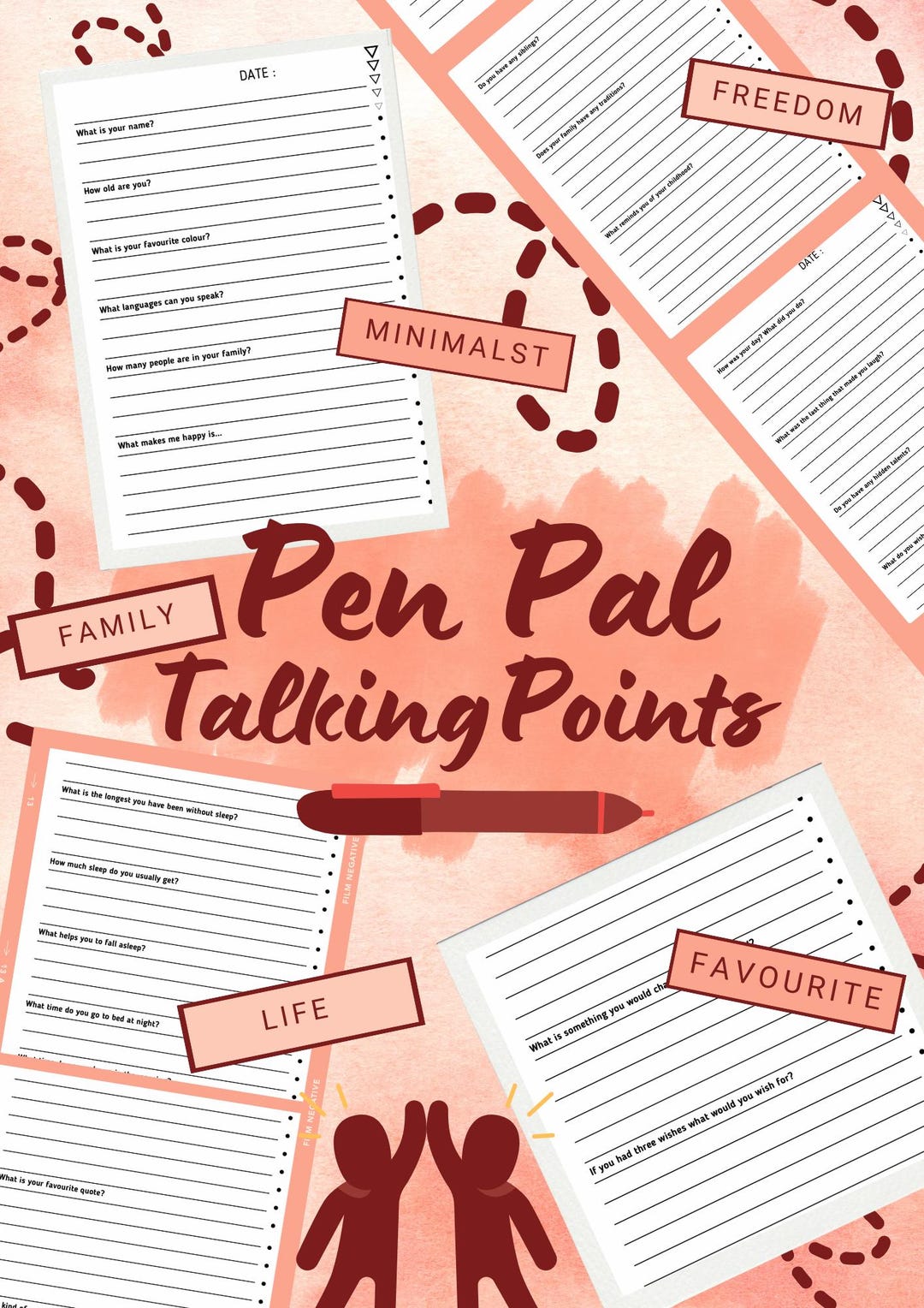 Pen Pal Letter Writing - Talking Points Question Template - Instant ...