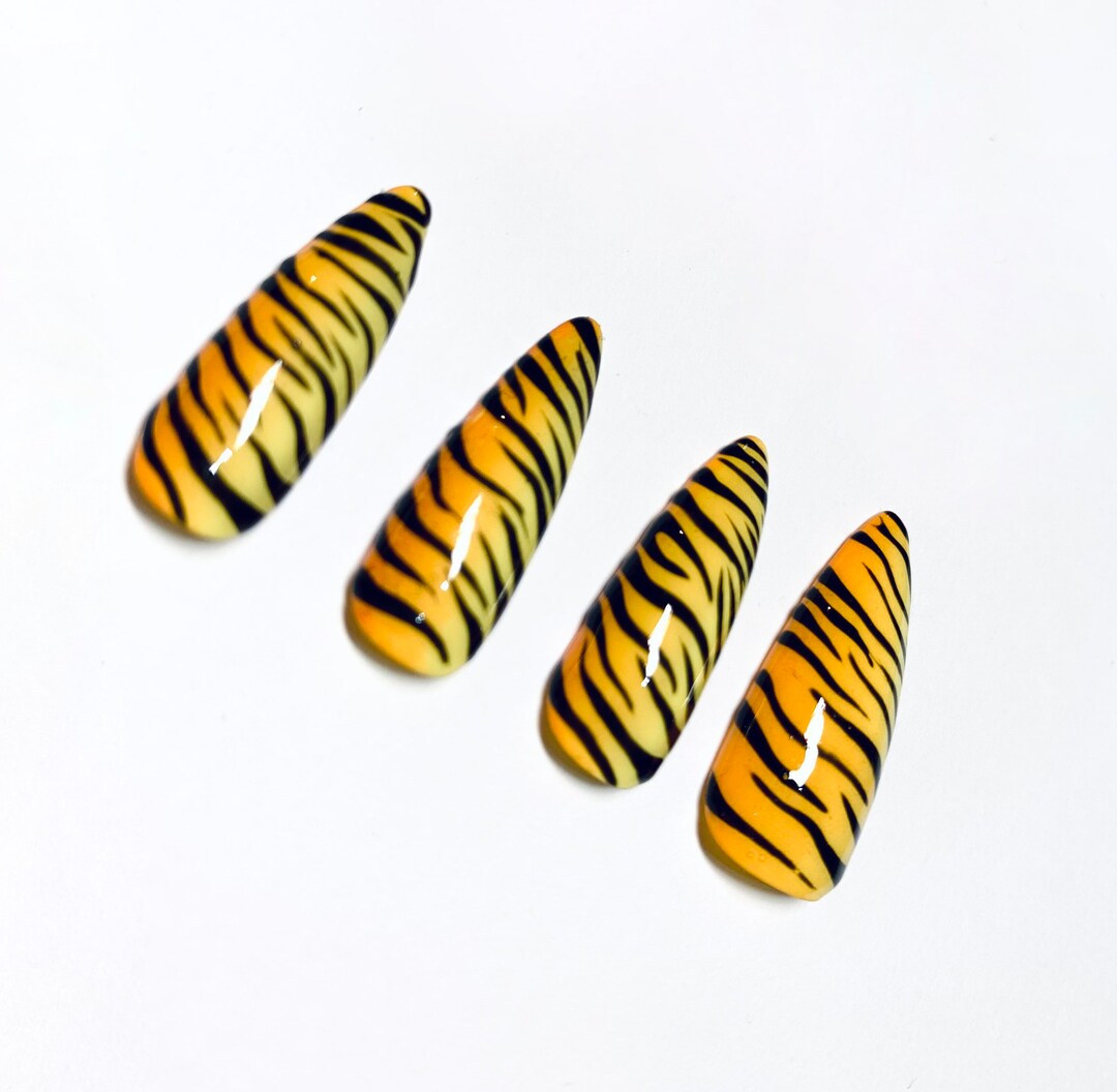 Tiger Yellow Press on Nails Handmade 10pcs - Etsy