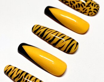 Tiger Yellow Press on Nails Handmade 10pcs - Etsy