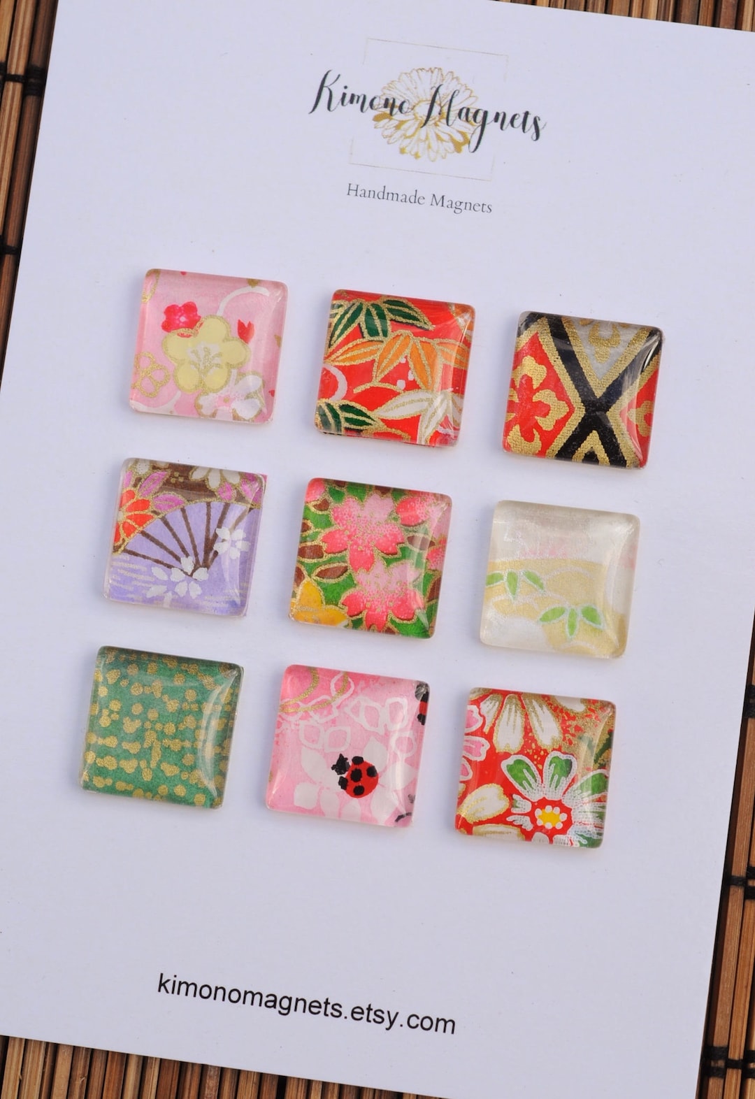 Japanese Square Glass Fridge Magnets - Japanese Yuzen Origami - 20mm ...