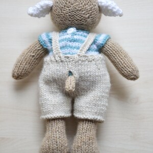 Knitted Lamb Boy in Dungarees Tee Shirt Outfit Hand Knit Sheep Ram Toy ...