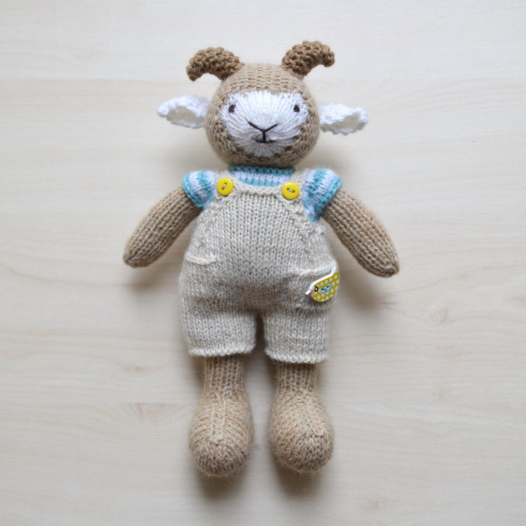 Knitted Lamb Boy in Dungarees Tee Shirt Outfit Hand Knit Sheep Ram Toy ...