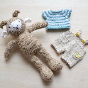 Knitted Lamb Boy in Dungarees Tee Shirt Outfit Hand Knit Sheep Ram Toy ...