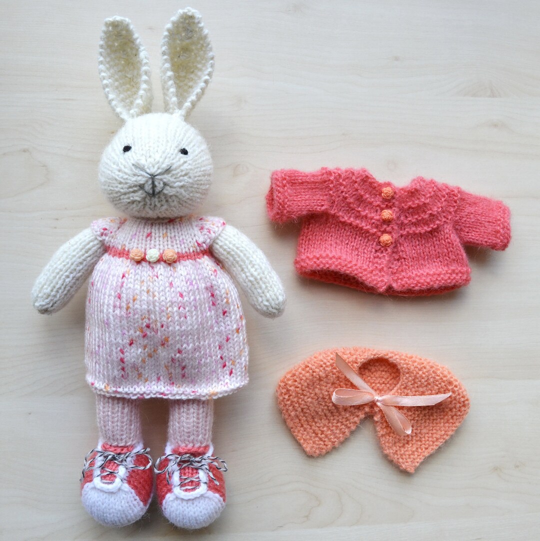 Hand Knit Bunny Girl in Full Outfit, Cute Knitted Little Rabit Toy ...