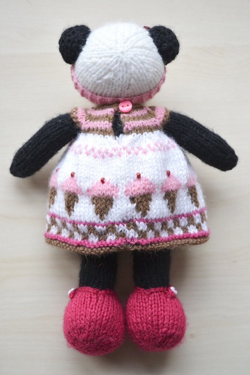 Knitted Panda Bear Girl in Ice Cream Cone Dress Hand Knit - Etsy