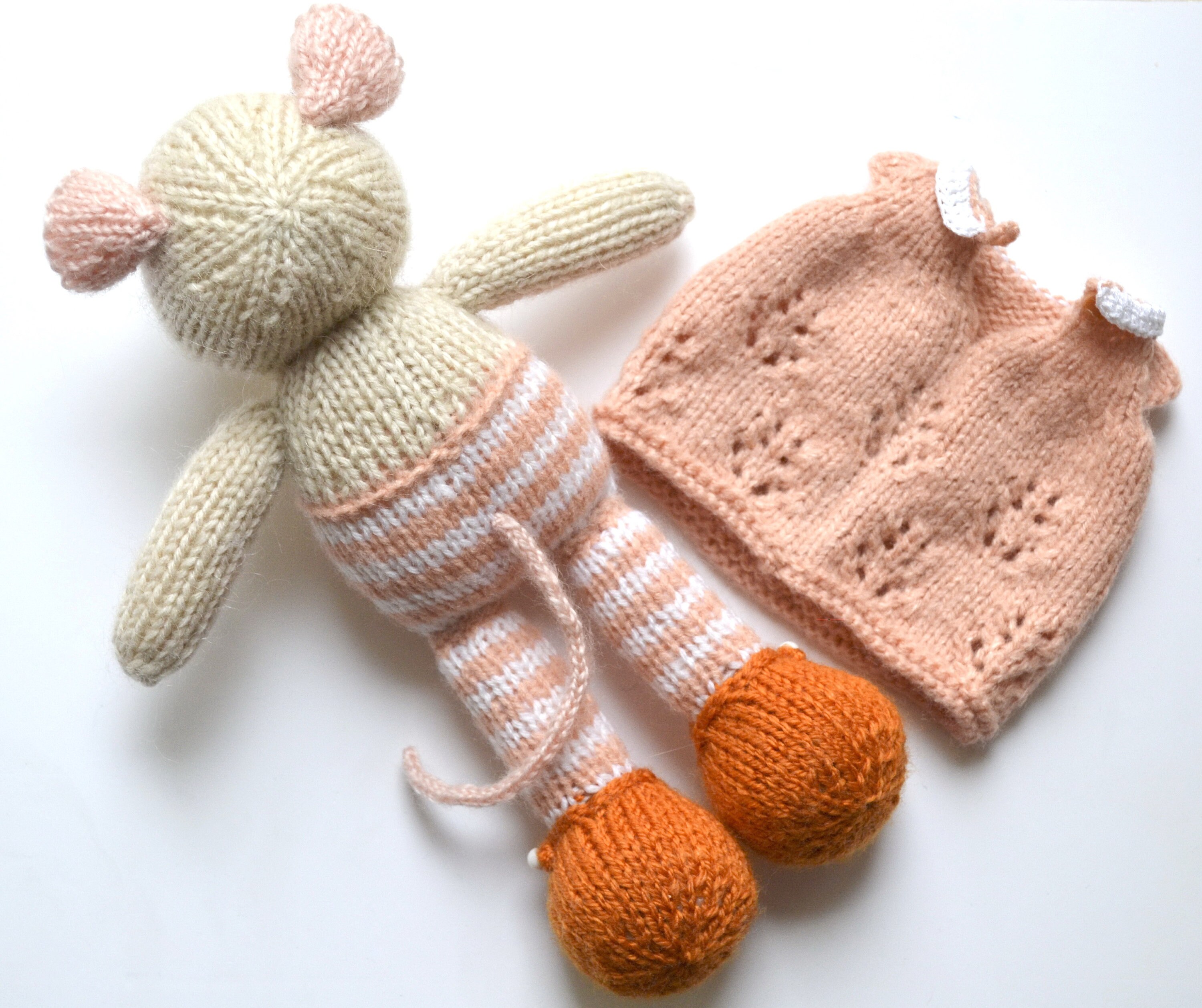 Knit Mouse Girl Doll Toy in Peach Dress Knitted Mouse Doll Cute Soft ...