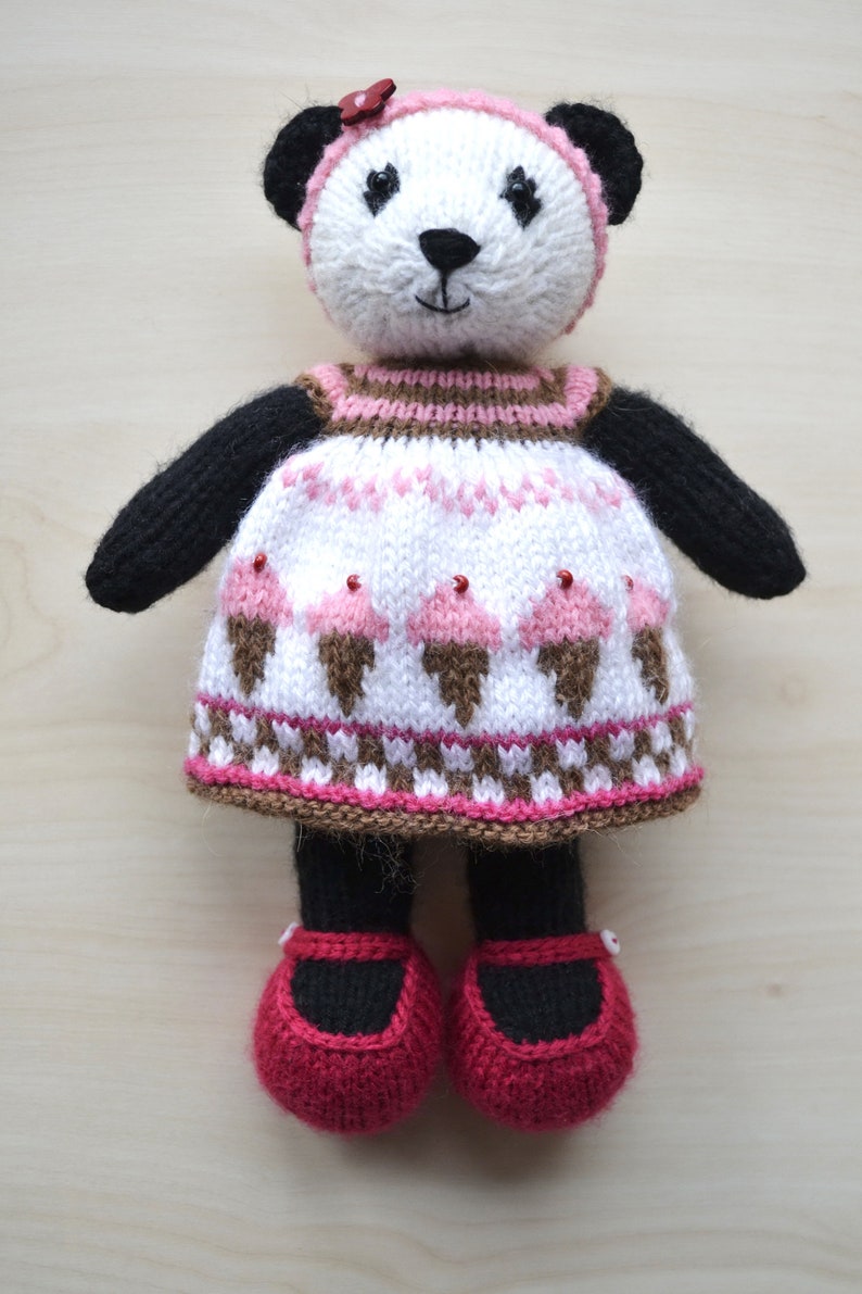 Knitted Panda Bear Girl in Ice Cream Cone Dress Hand Knit - Etsy