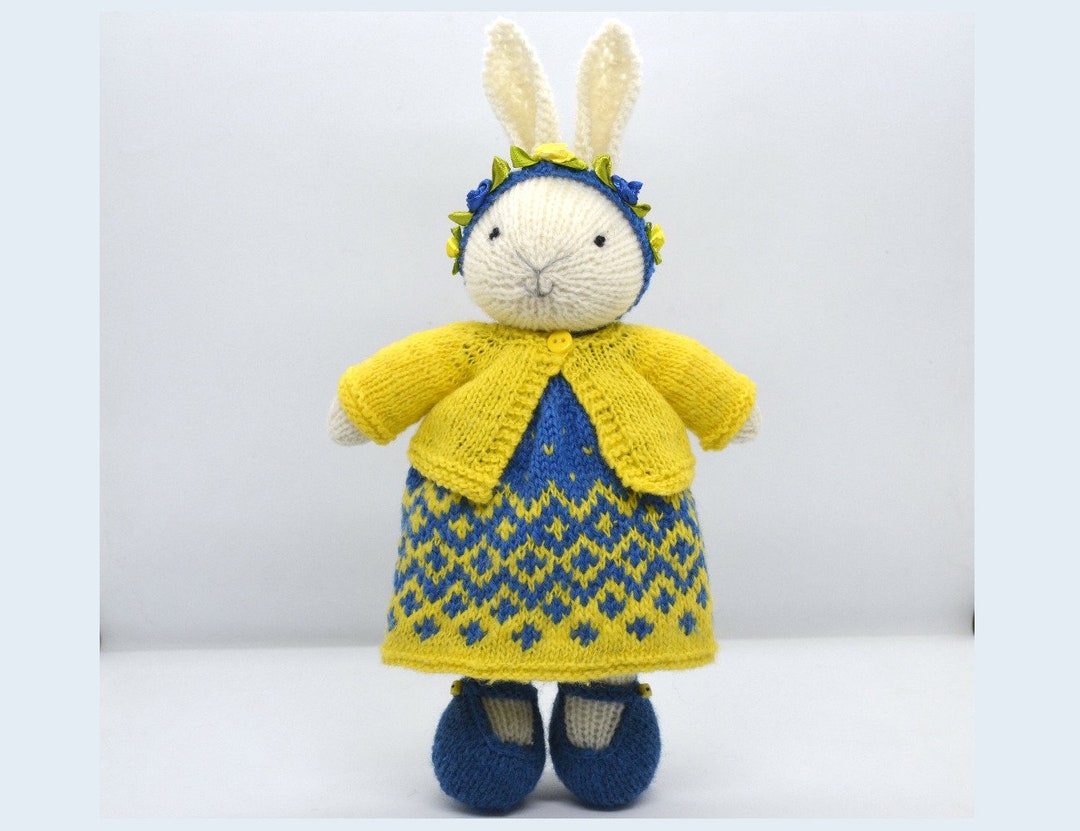 Bunny Girl in Ukrainian Flag Colours Outfit Knitted Rabbit in - Etsy