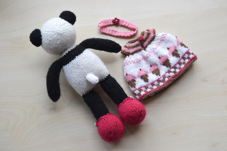 Knitted Panda Bear Girl in Ice Cream Cone Dress Hand Knit - Etsy