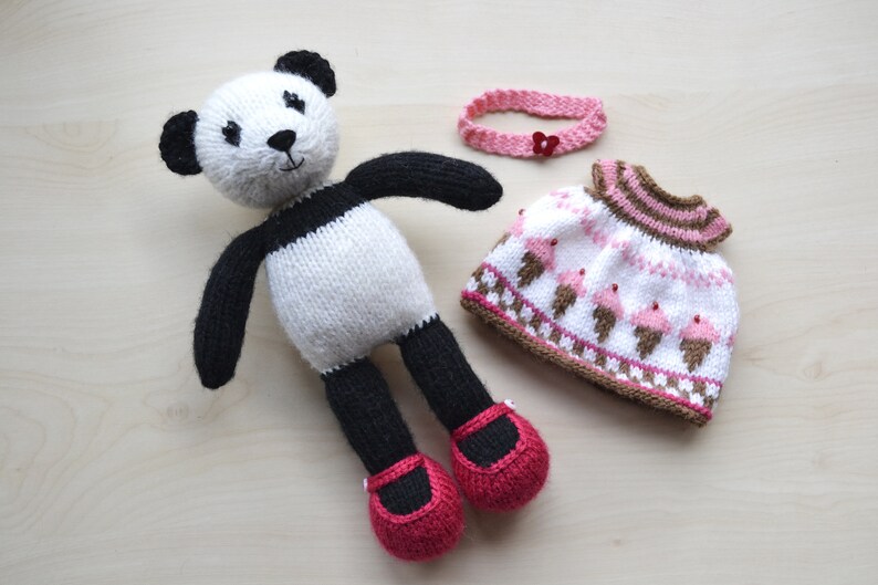 Knitted Panda Bear Girl in Ice Cream Cone Dress Hand Knit - Etsy
