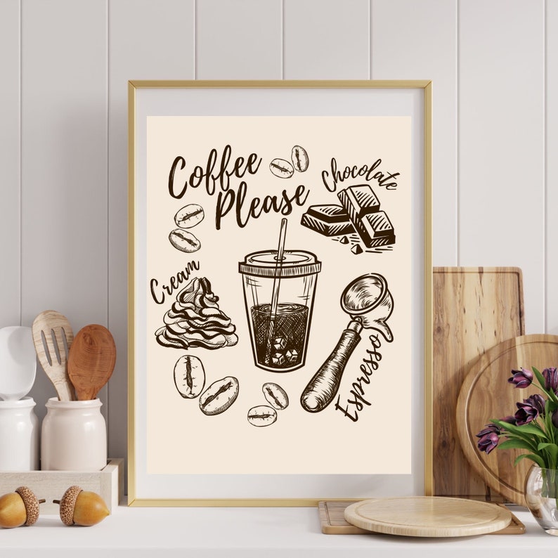 Coffee Bar Wall Art Iced Coffee Lover Gift Coffee Shop Decor Neutral ...