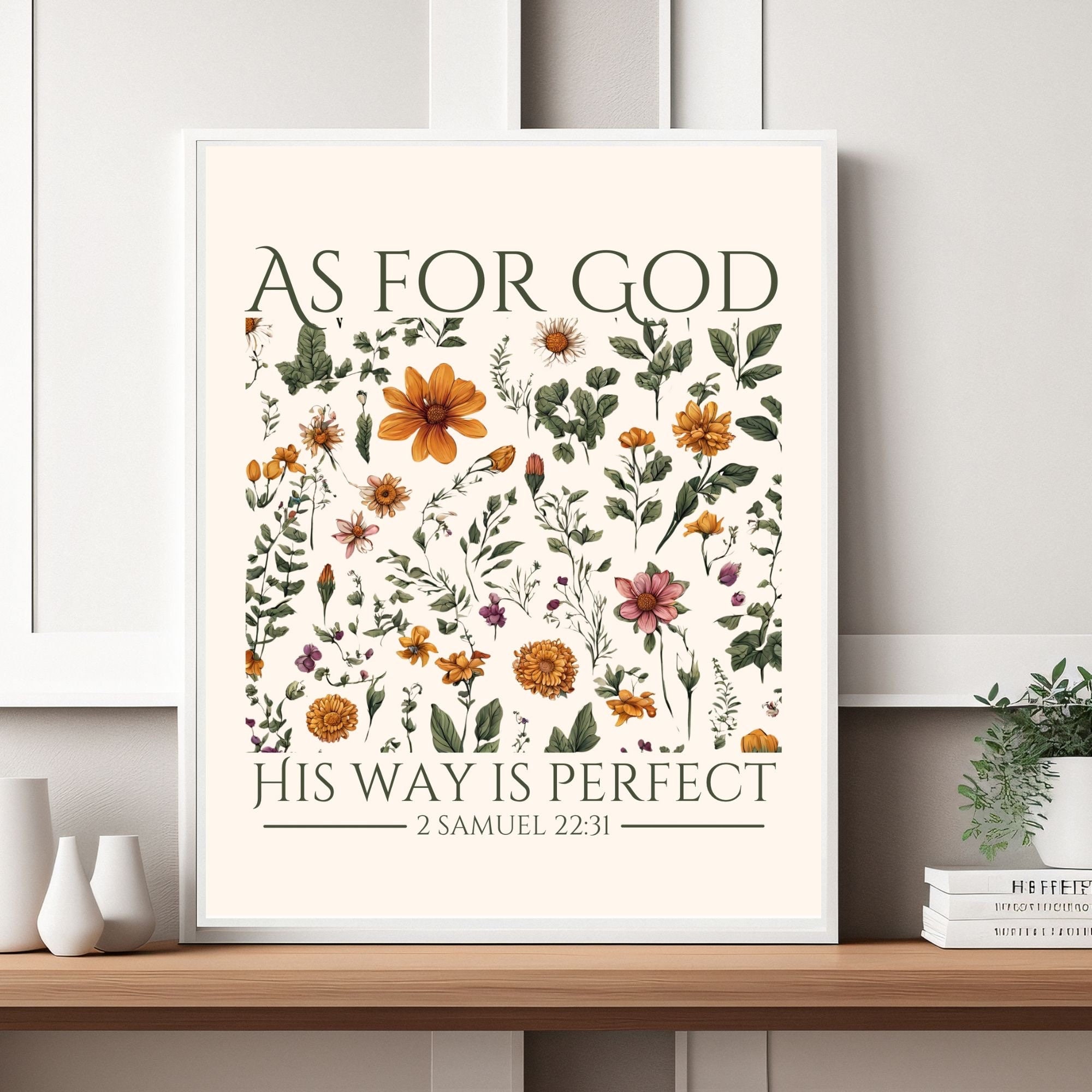 Christian Wall Art Floral Bible Verse Printable Religious Housewarming Gift Faith Based Birthday ...