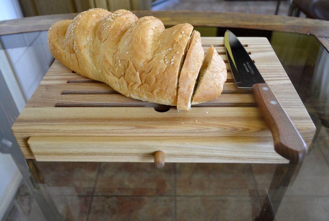 Ash Bread Box With a Cutting Board and Knife Holder Crumbs - Etsy