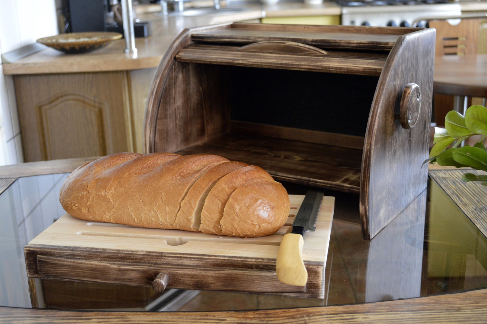 Functional Wooden Bread Box With a Cutting Board and Knife - Etsy
