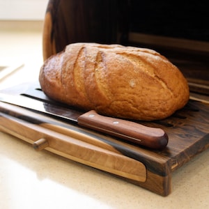 Functional Walnut Wood Bread Box With Cutting Board and Magnetic Knife ...