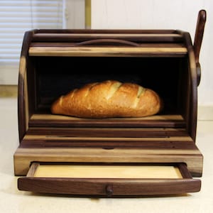 Functional Walnut Wood Bread Box With Cutting Board and Magnetic Knife ...