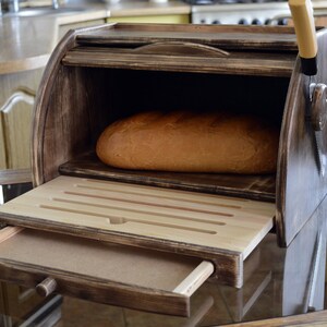 Functional Wooden Bread Box With a Cutting Board and Knife Holder ...
