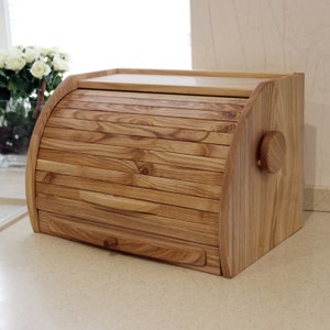 Functional Ash Wood Bread Box With Cutting Board and Magnetic Knife ...