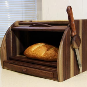 Functional Walnut Wood Bread Box With Cutting Board and Magnetic Knife ...
