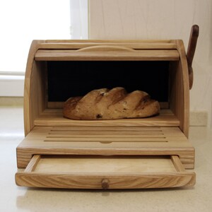Functional Ash Wood Bread Box With Cutting Board and Magnetic Knife ...