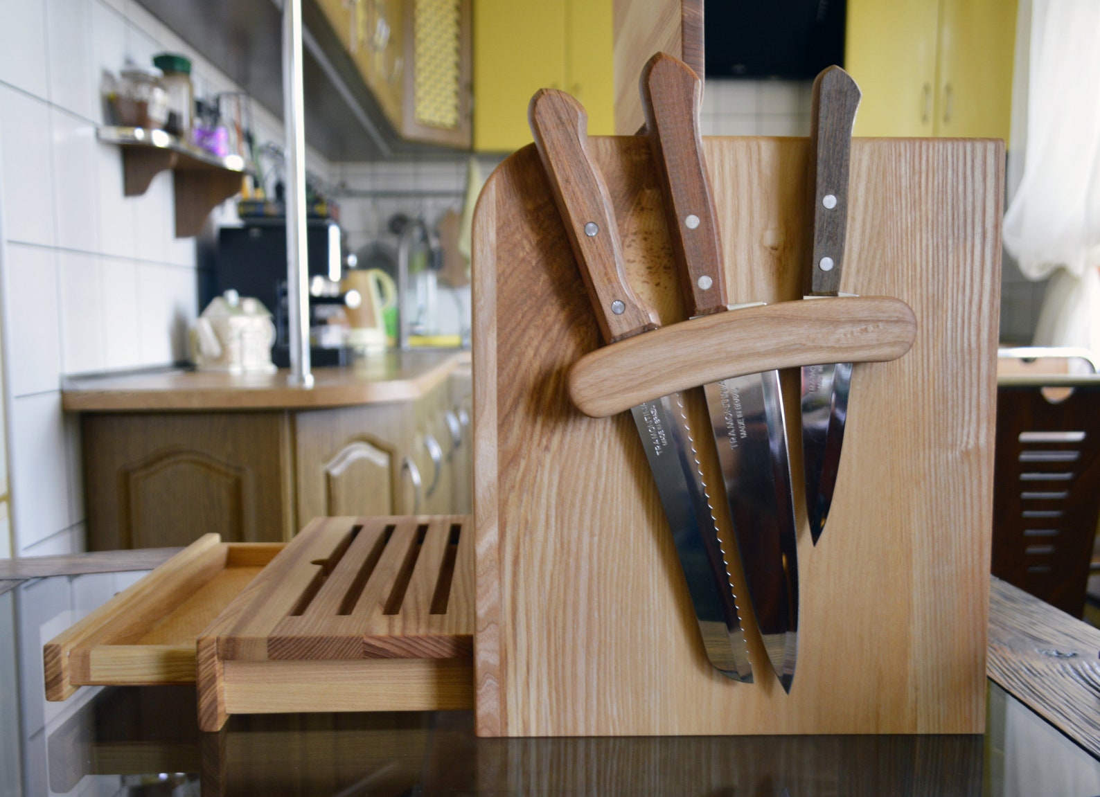 Ash Bread Box With a Cutting Board and Knife Holder Crumbs - Etsy
