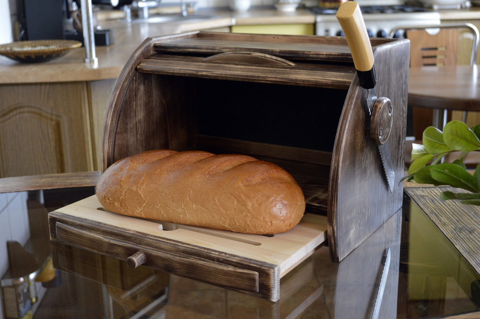 Functional Wooden Bread Box With a Cutting Board and Knife - Etsy